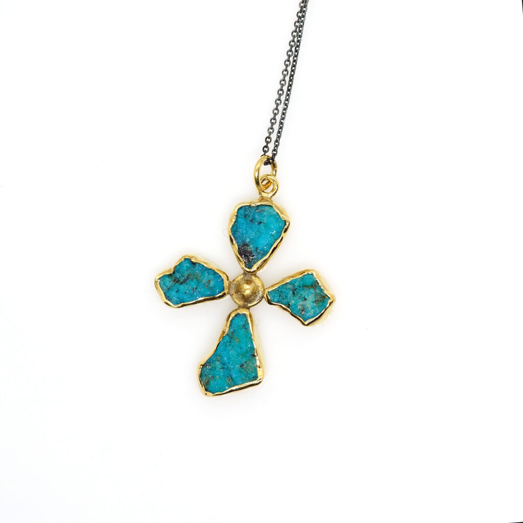 Handmade Turquoise Cross in 18K Gold | manello jewe