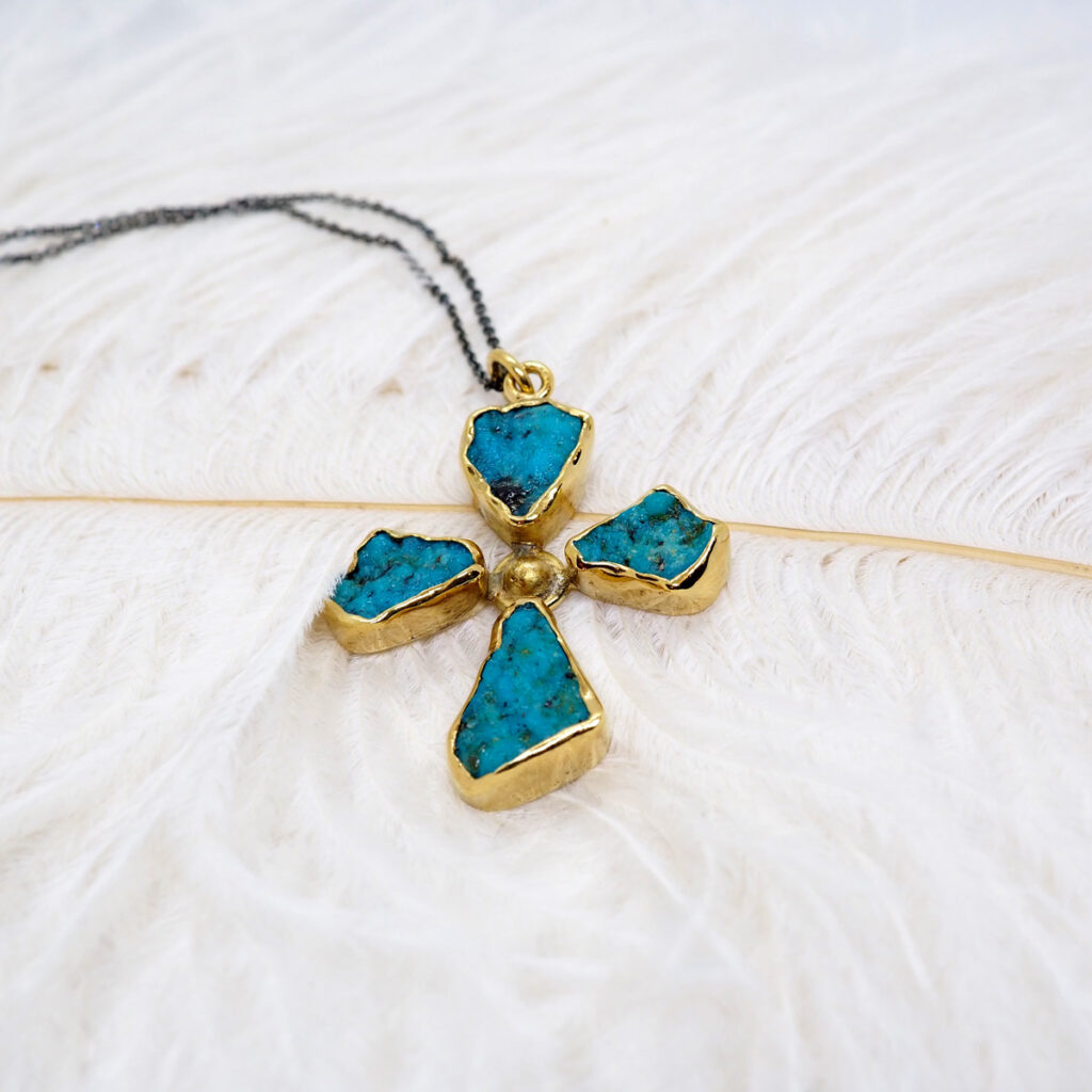 Handmade Turquoise Cross in 18K Gold | manello jewe